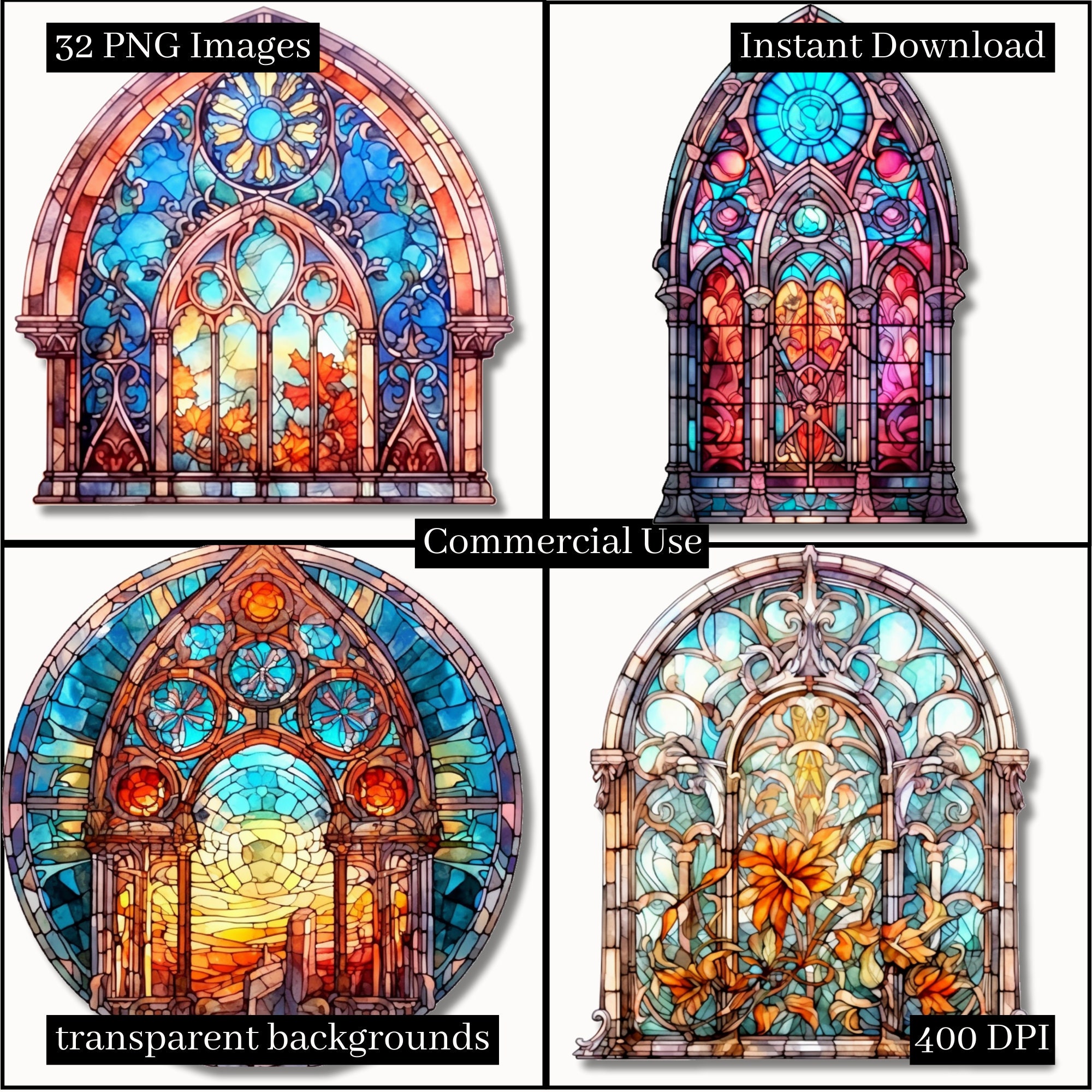 Stained Glass Window Clipart Bundle High-resolution PNG - Etsy