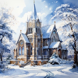 Snowy Church Clipart Bundle - Enchanting Winter Illustrations, PNG ...