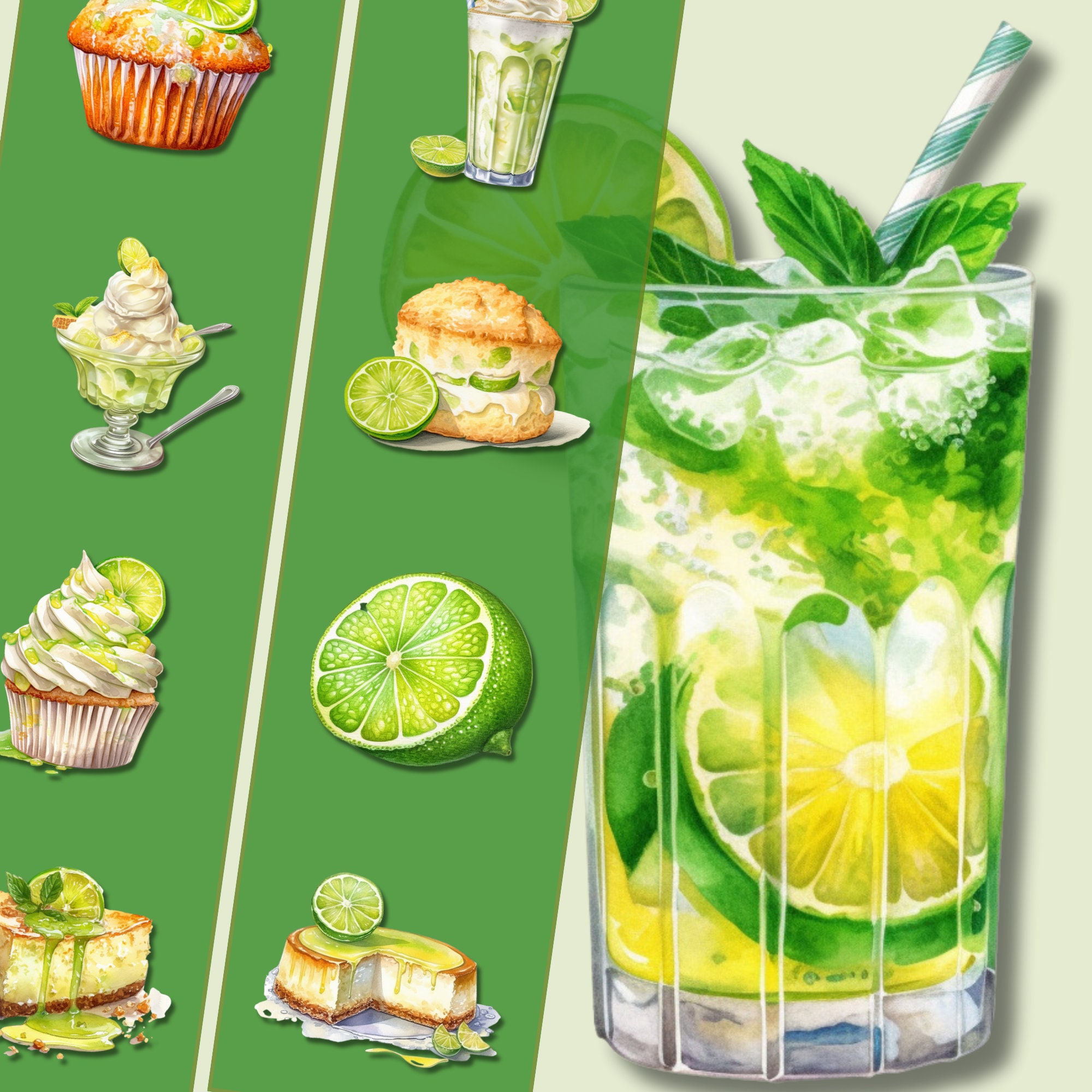 Lime Themed Clipart Collection PNG Lime Clipart Instant - Etsy