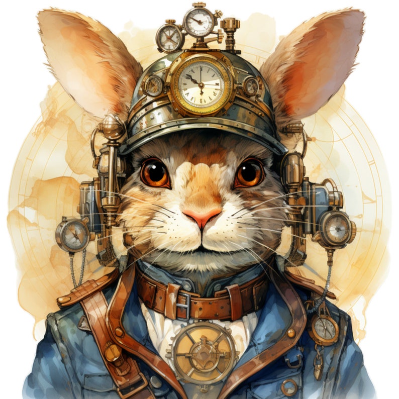 Steampunk Rabbit Clipart Bundle PNG Clipart Mechanical Bunny - Etsy