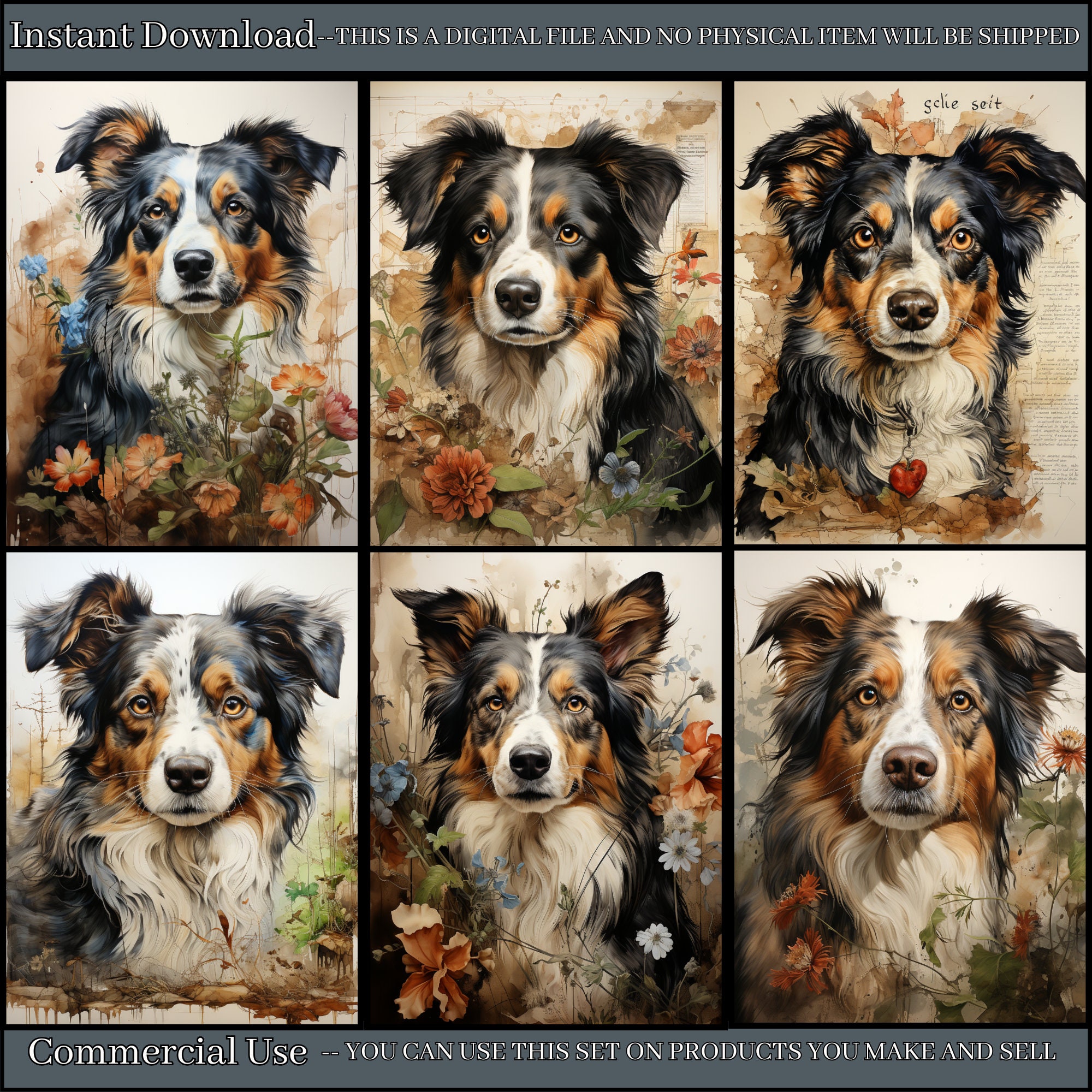 Australian Shepherd, Junk Journal Pages Bundle, 8.5x11, 364 DPI ...