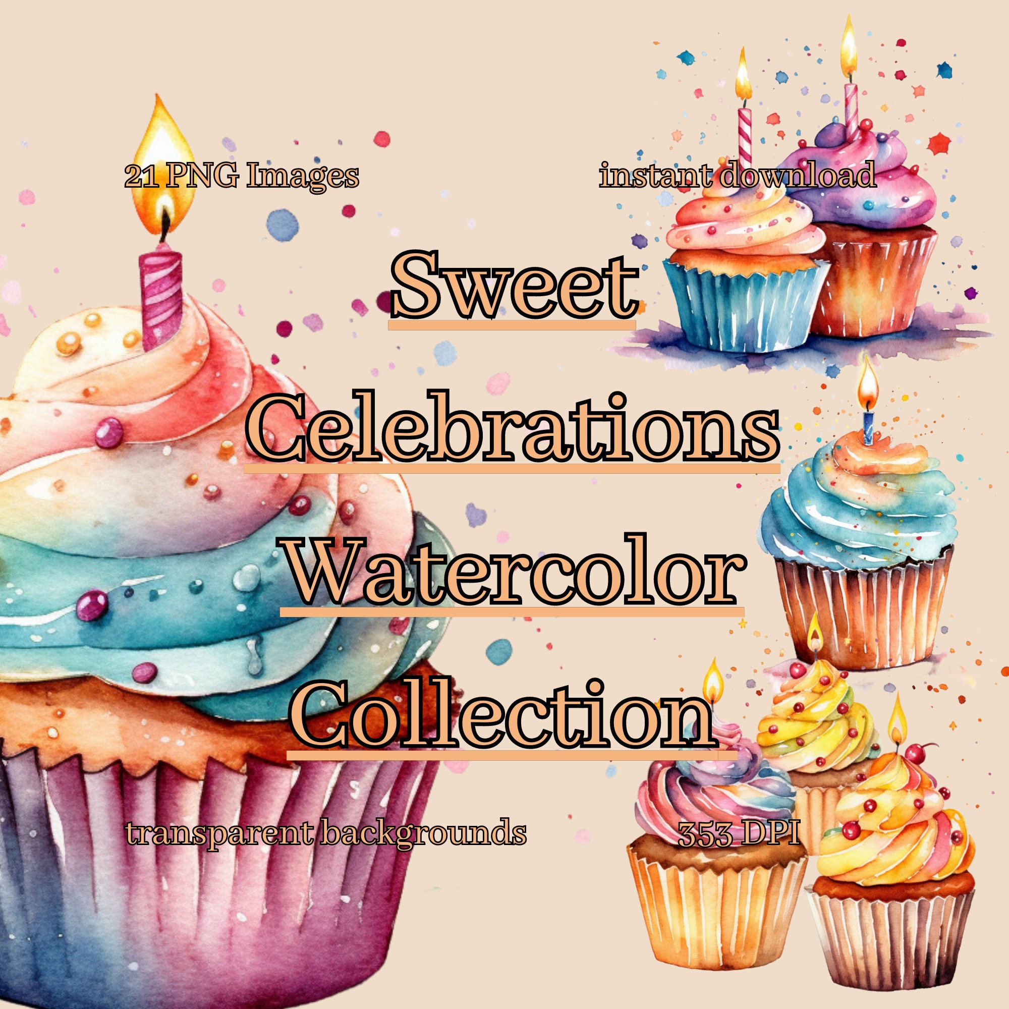 Cupcake Clipart Sweet Celebrations Watercolor Collection Birthday ...