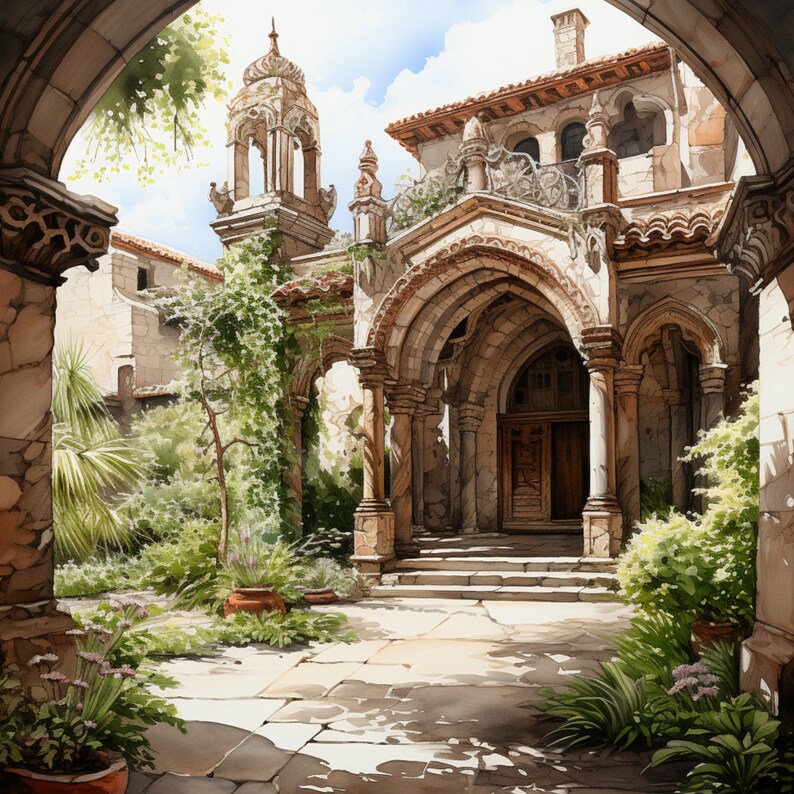 Old Church Courtyard Clipart Bundle PNG Files White - Etsy