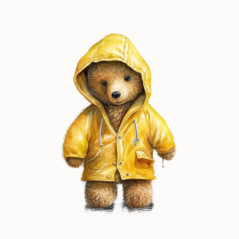 Teddy Bear in Yellow Raincoat Clipart High-resolution PNG - Etsy