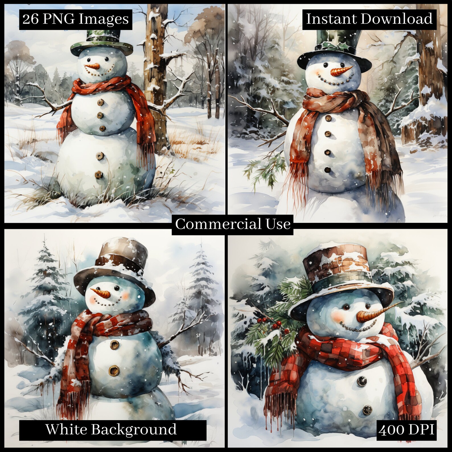 Christmas Snowman Clipart Bundle, for Personal and Commercial Use ...