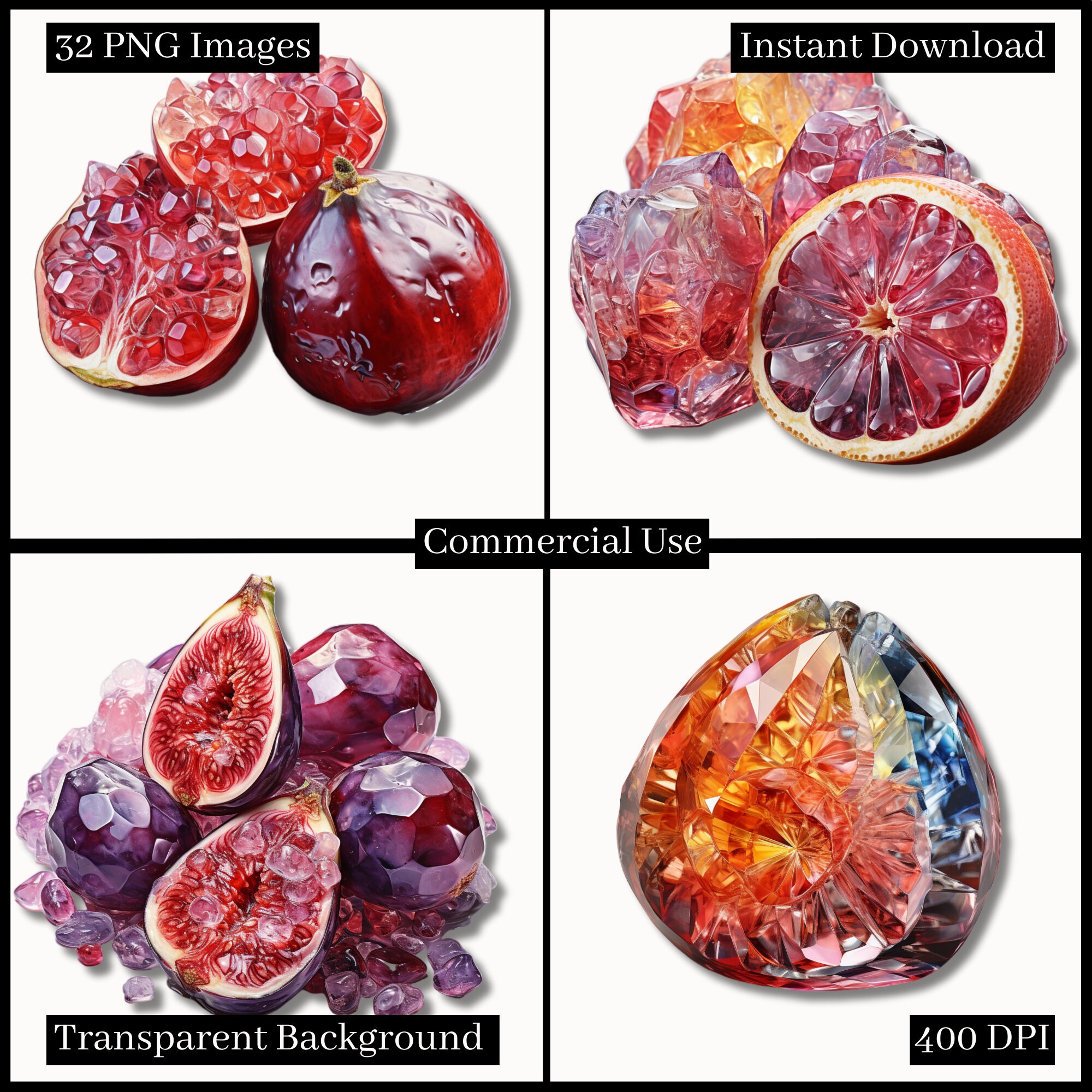 Crystal Fruit Clipart Bundle PNG Ideal for Digital Art Junk - Etsy