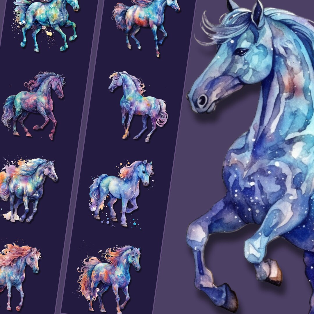 Celestial Horse Clipart Bundle - High-quality PNG Files, Transparent Backgrounds, Instant ...