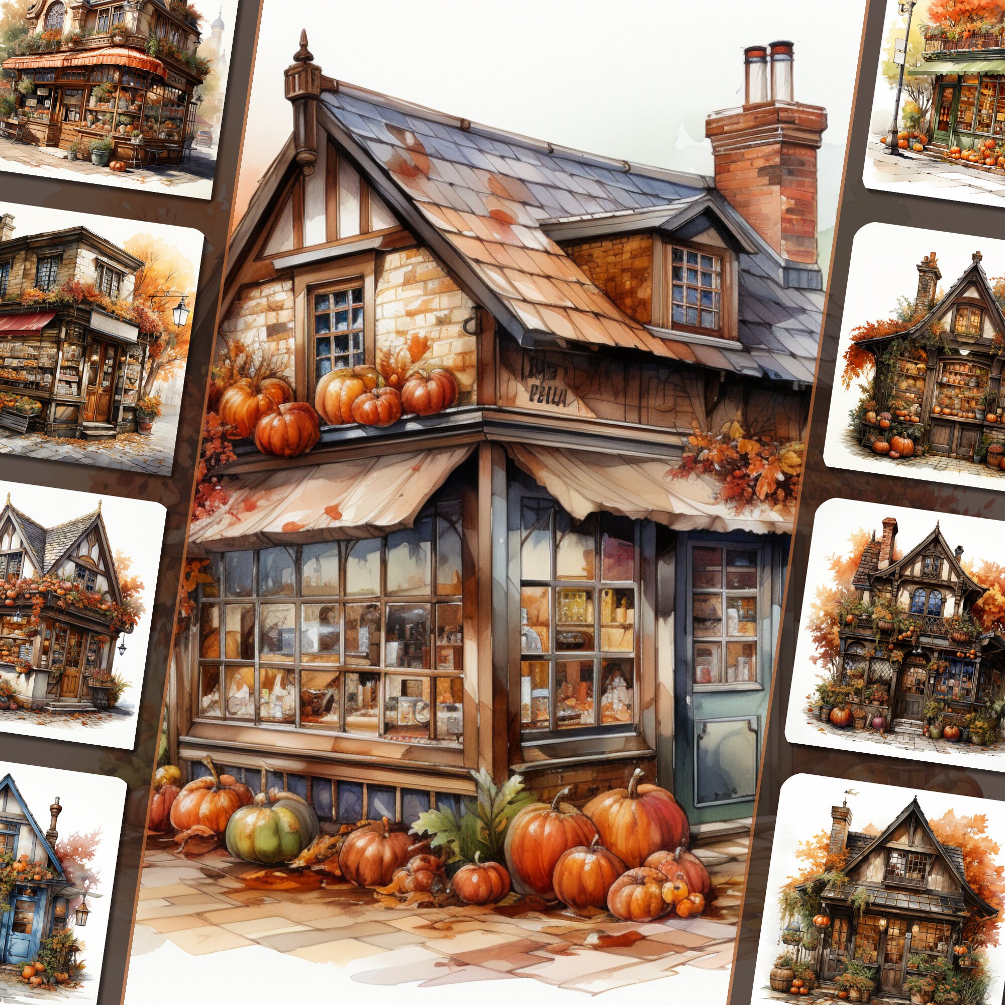 Autumn Store Fron Clipart Bundle PNG Format for Artistic - Etsy