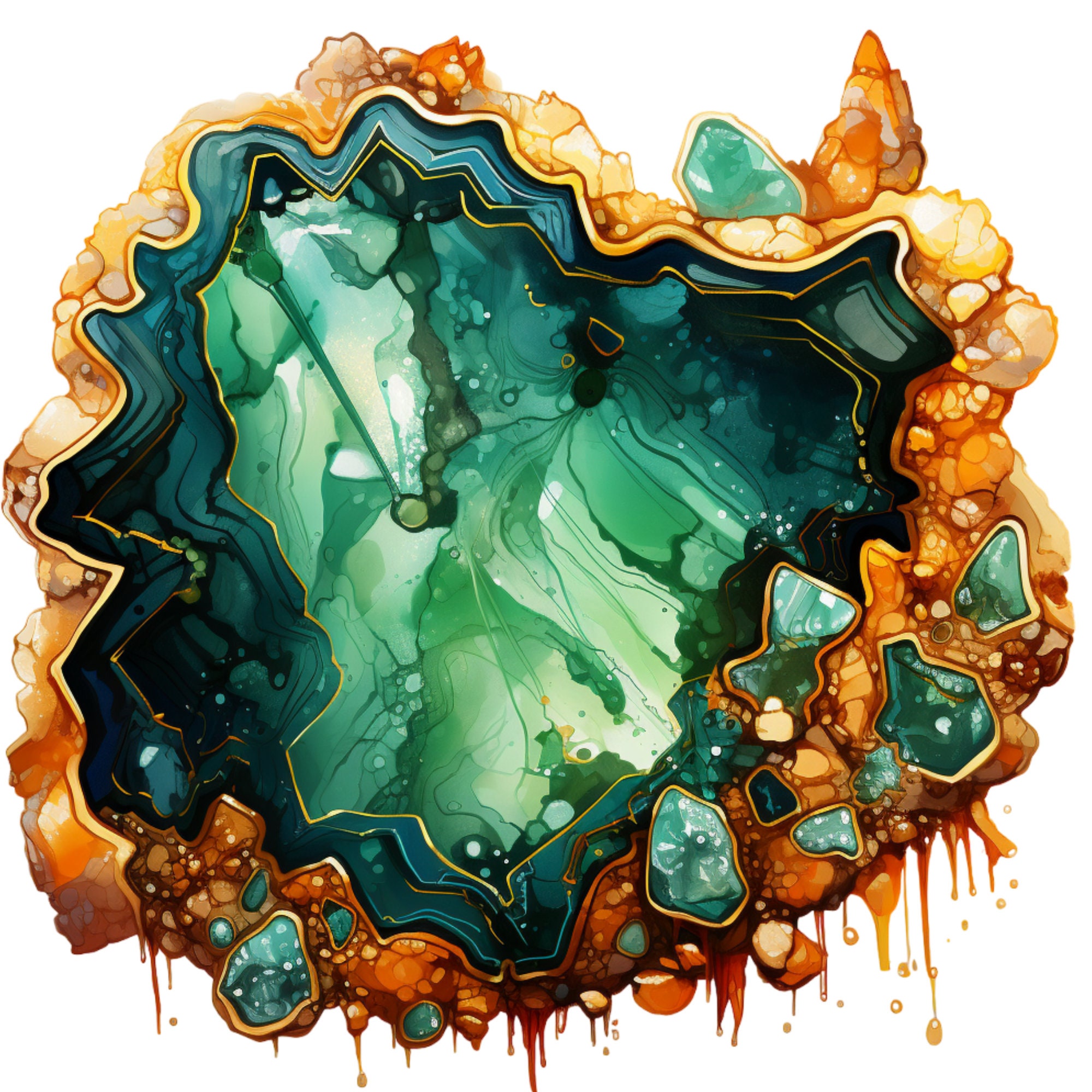 Green and Gold Geode Clipart Bundle PNG Format for Junk - Etsy