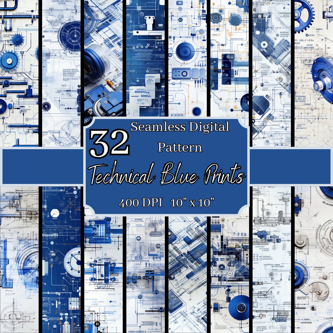 Technical Blueprints Seamless Patterns Bundle, High-resolution 400 DPI ...