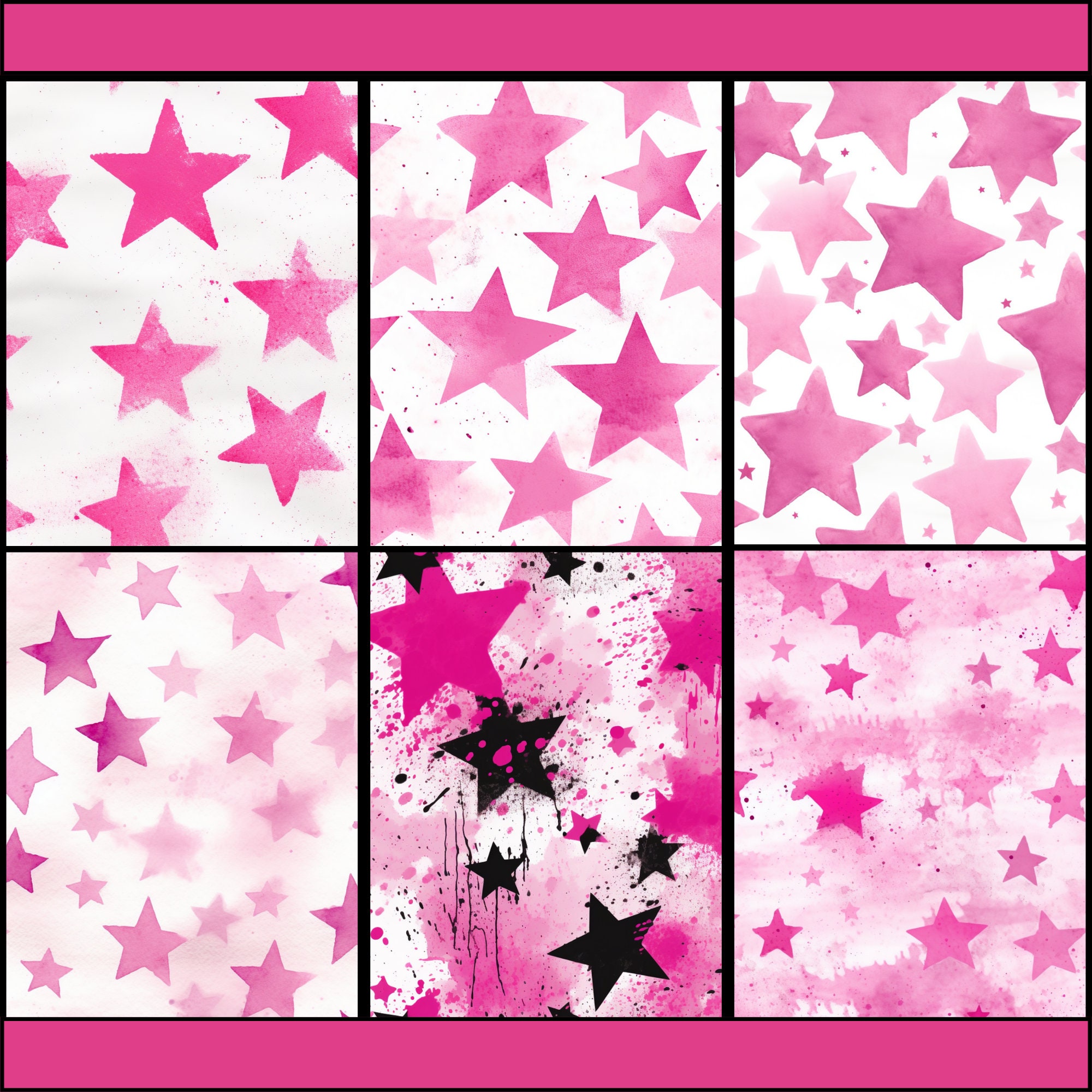 Pink Grunge Stars Seamless Patterns Bundle, Edgy 400 DPI, 10x10 Inch ...