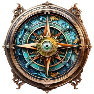 Ornate Compass Clipart Bundle, Intricate Navigation PNG Clipart ...