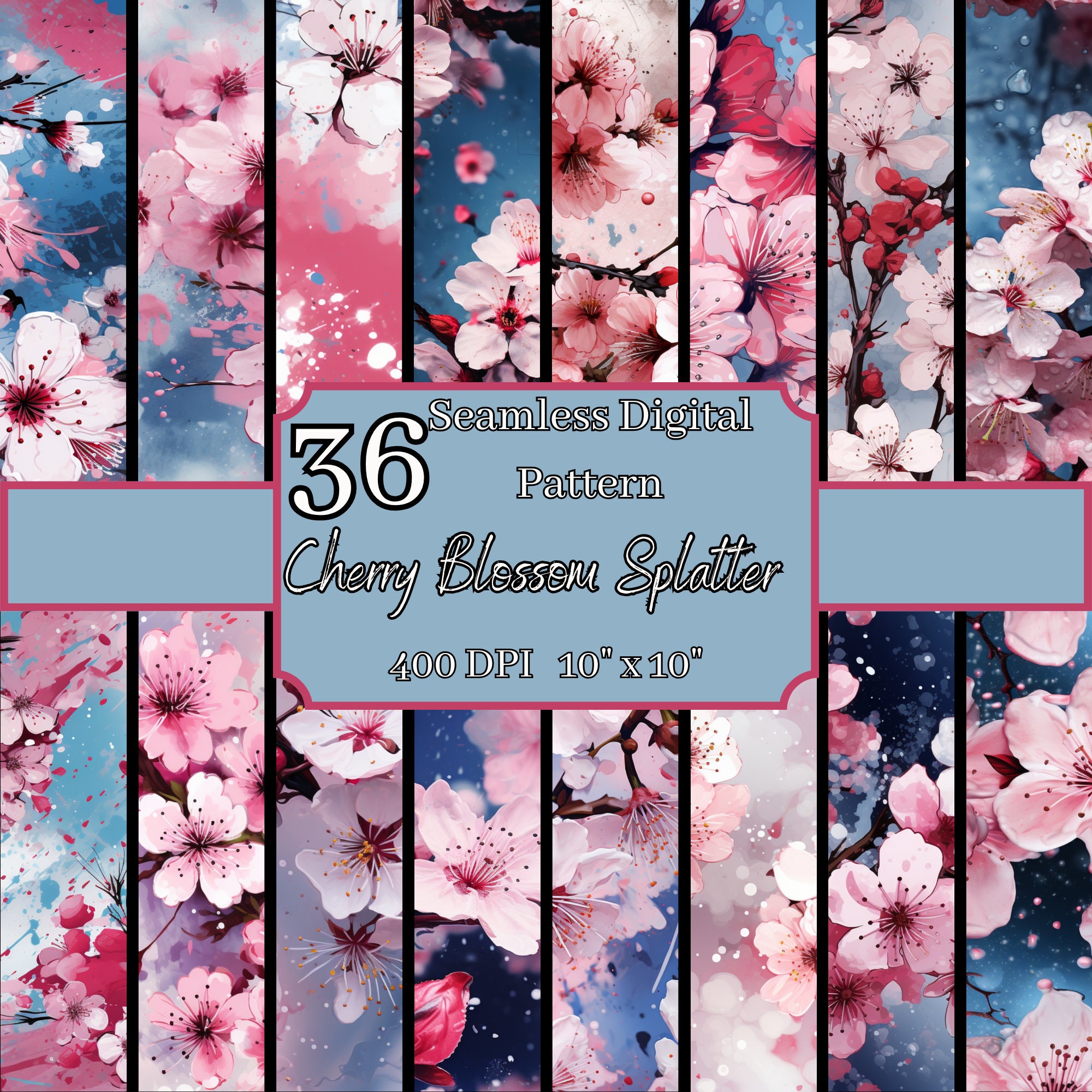 Cherry Blossom Splatter Seamless Patterns Bundle, Vibrant 400 DPI ...