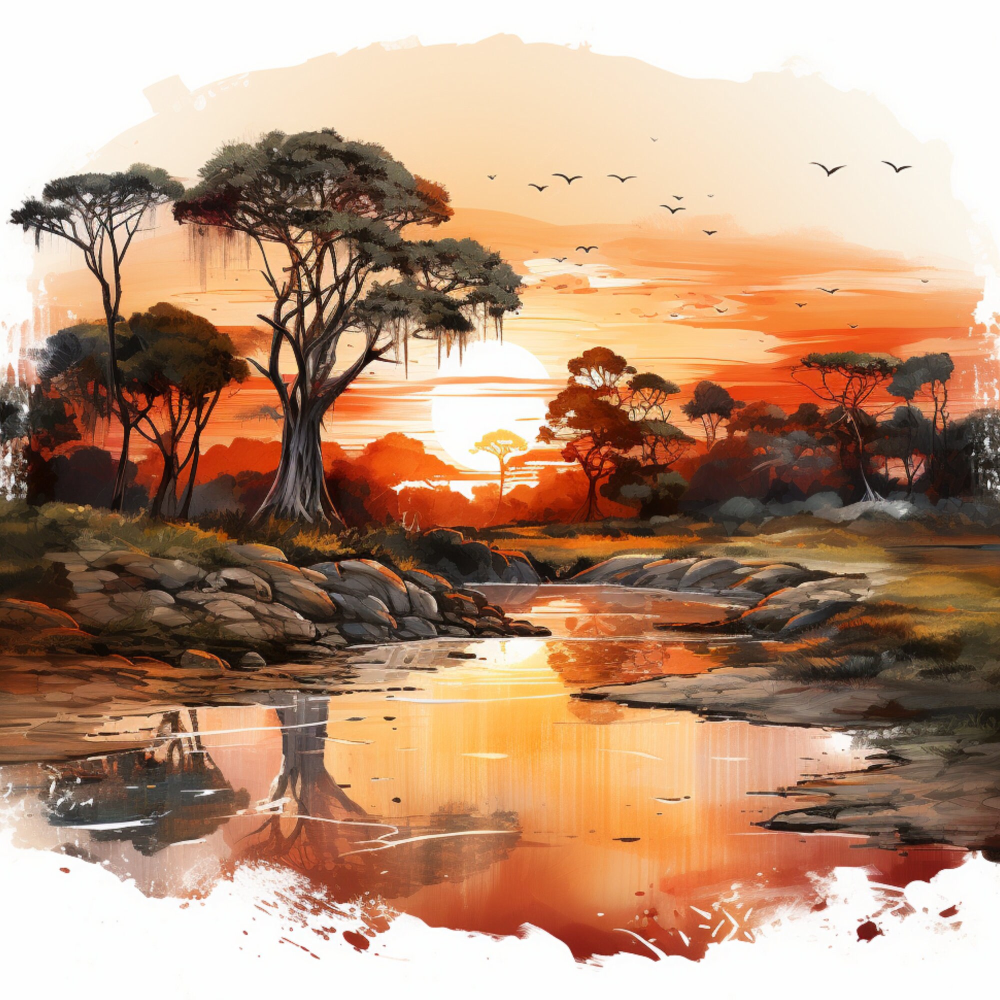 African Sunset Clipart Bundle High-resolution PNG Files,for Personal ...