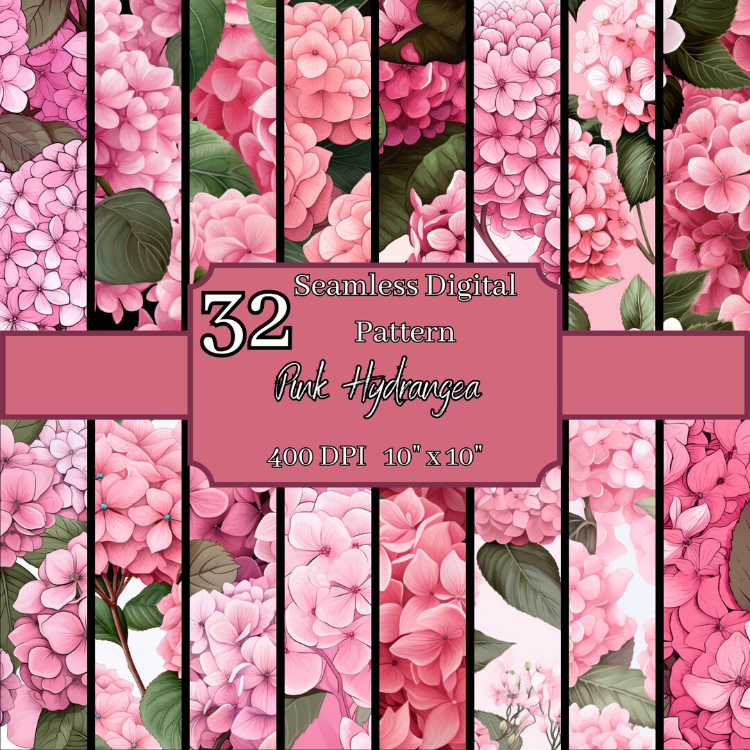 Pink Hydrangea Seamless Patterns Bundle, Digital Paper 400 DPI, 10x10 ...