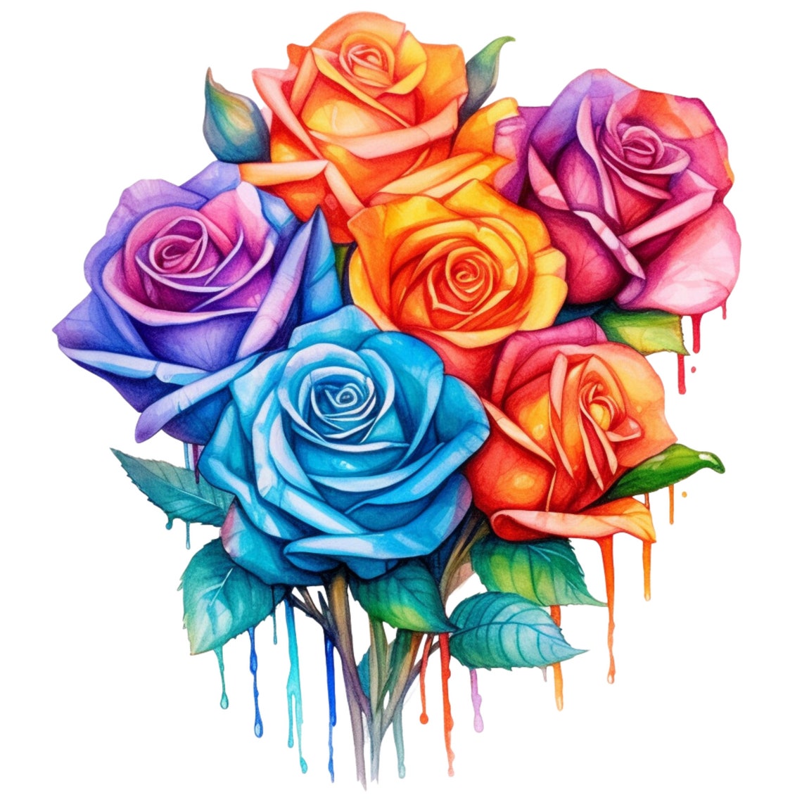 Rainbow Rose Clipart Bundle High-resolution PNG Files - Etsy