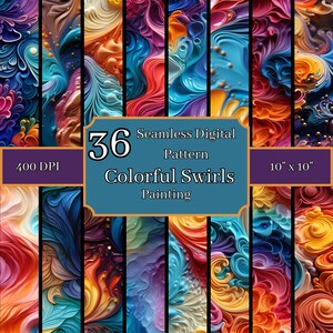 Colorful Swirls Painting Seamless Patterns Bundle, High-resolution 400 ...