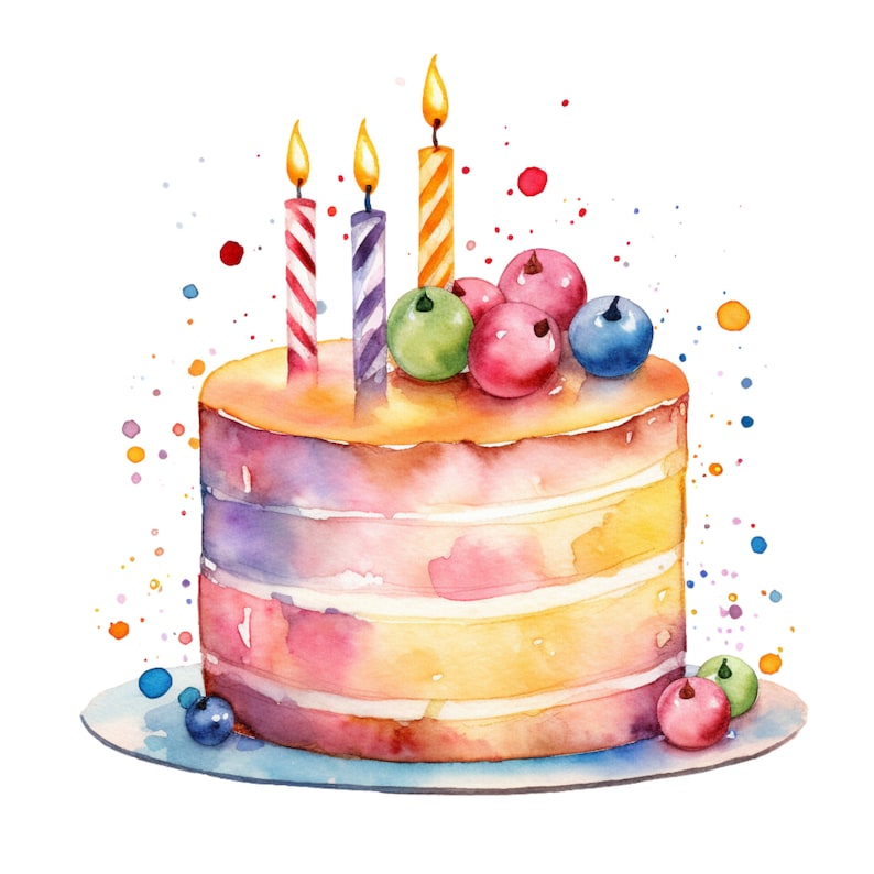 Birthday Cake Clipart in Celebratory Cakes Watercolor - Etsy