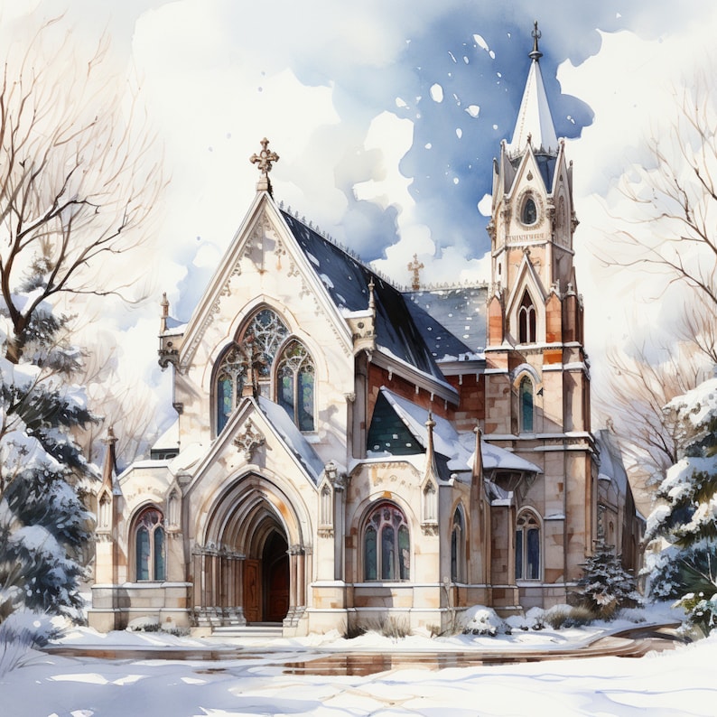 Snowy Church Clipart Bundle Enchanting Winter Illustrations - Etsy