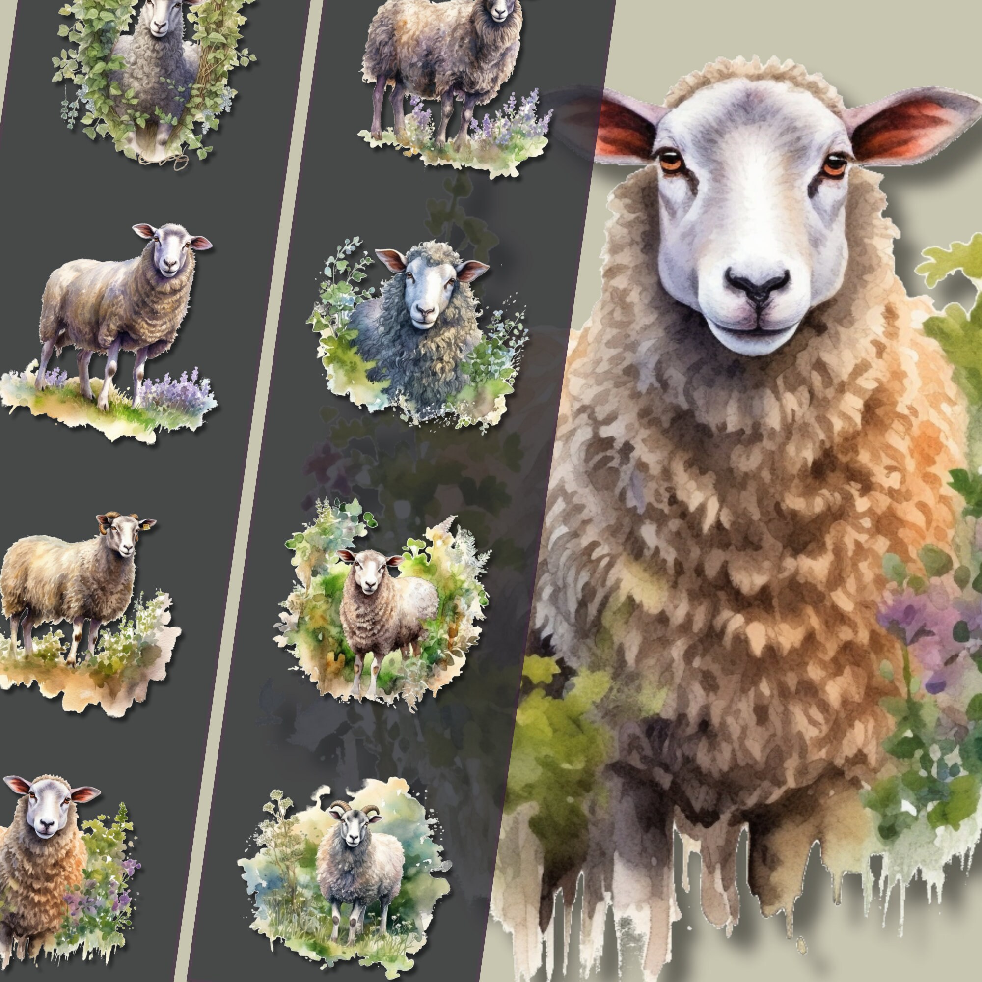 Hedgerow Sheep Clipart Bundle Cute Sheep Illustrations, High-resolution ...