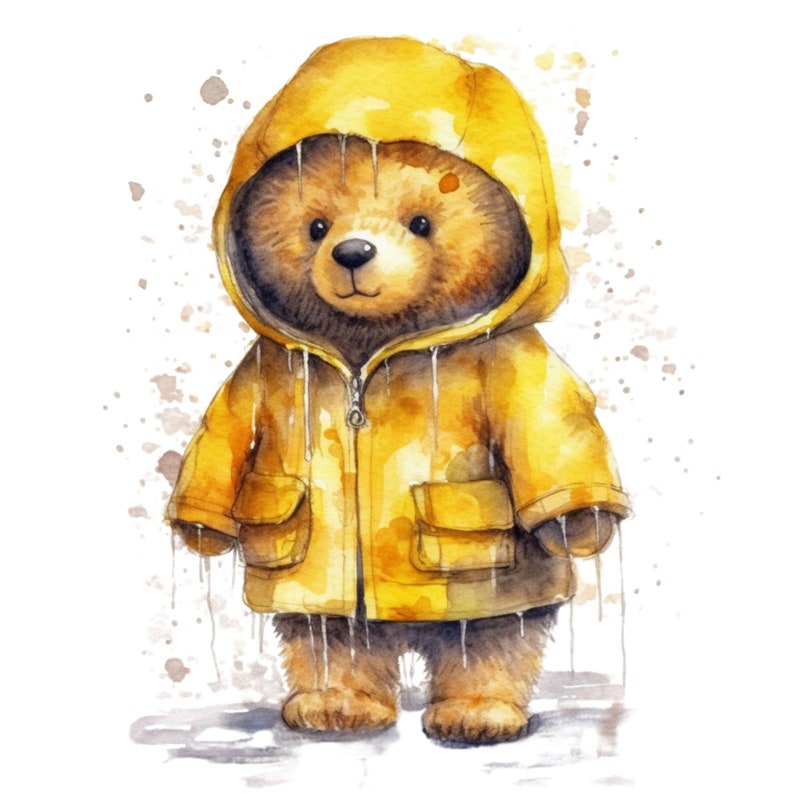 Teddy Bear in Yellow Raincoat Clipart High-resolution PNG - Etsy