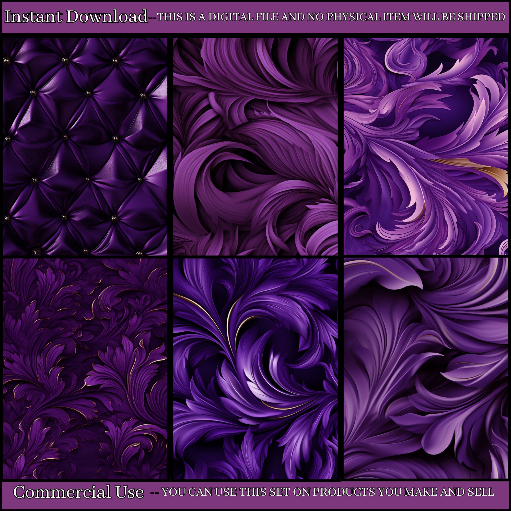 Purple Lux Texture Seamless Patterns Bundle, High-resolution 400 DPI, 10x10 Inch Rich Digital ...