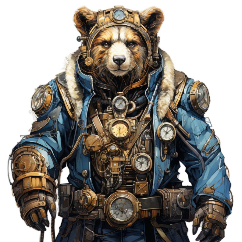 Steampunk Bear Clipart Bundle PNG Clipart Mechanical - Etsy