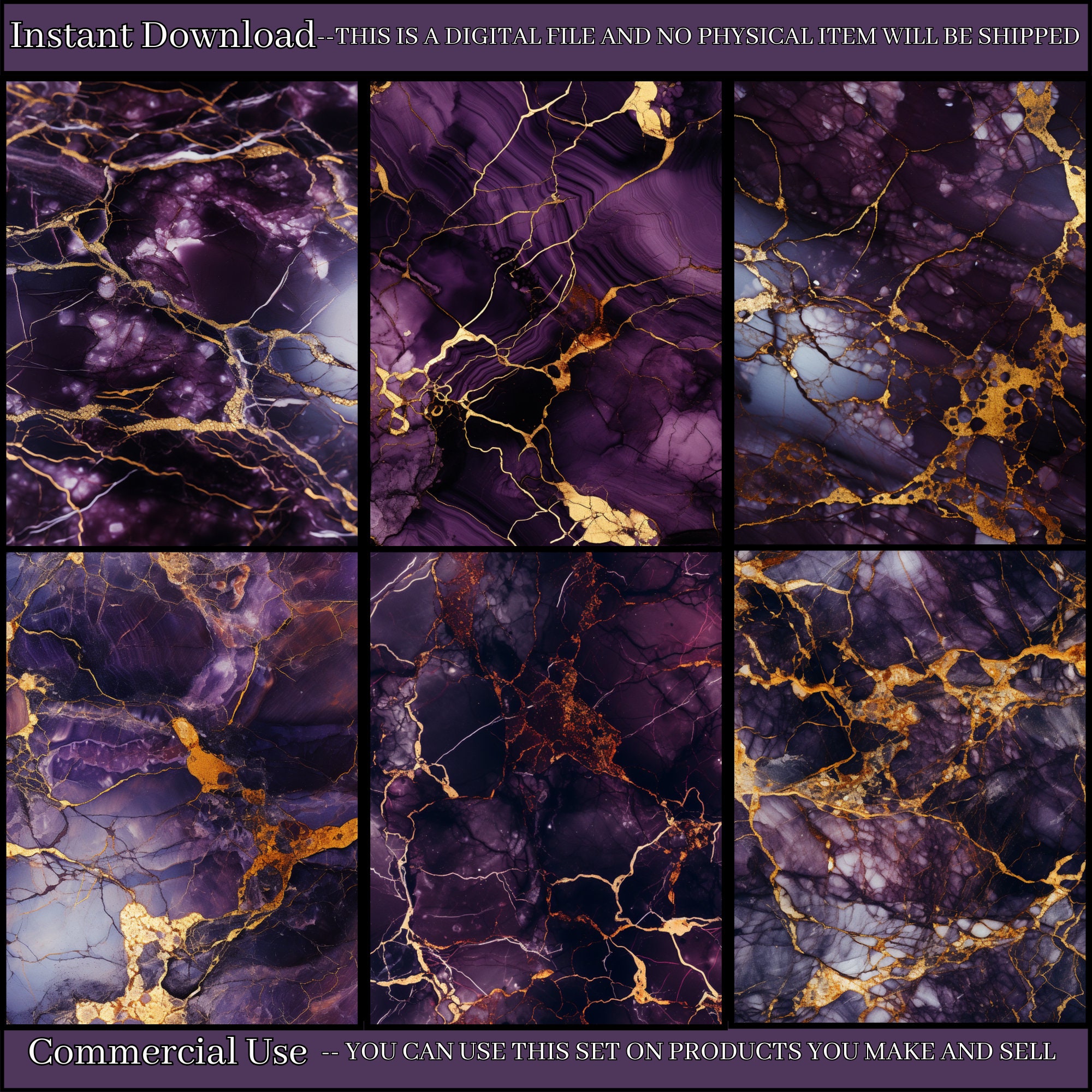 Dark Purple and Gold Marble Seamless Patterns Bundle Regal - Etsy