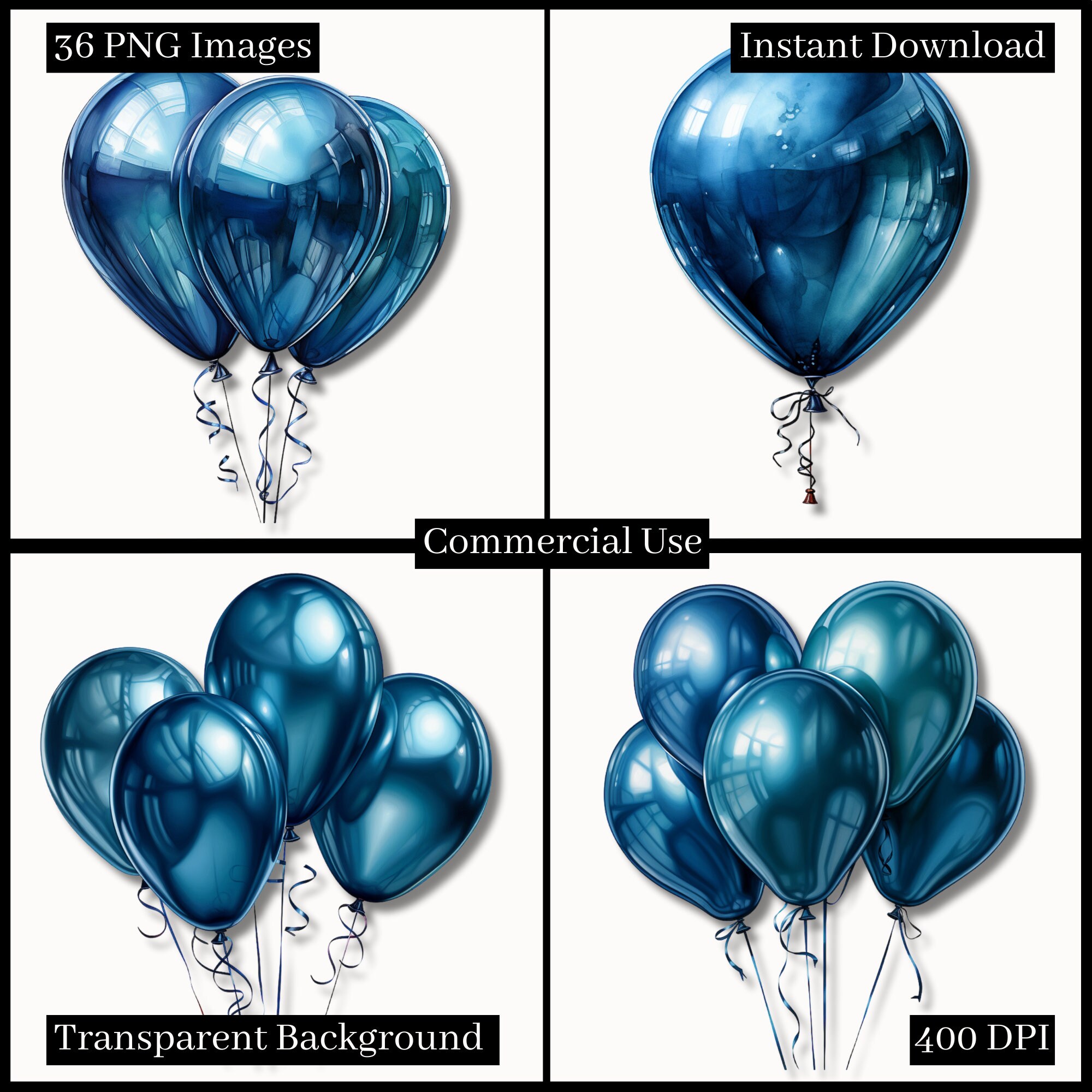 Navy Blue Balloon PNG Clipart Bundle for Personal & - Etsy