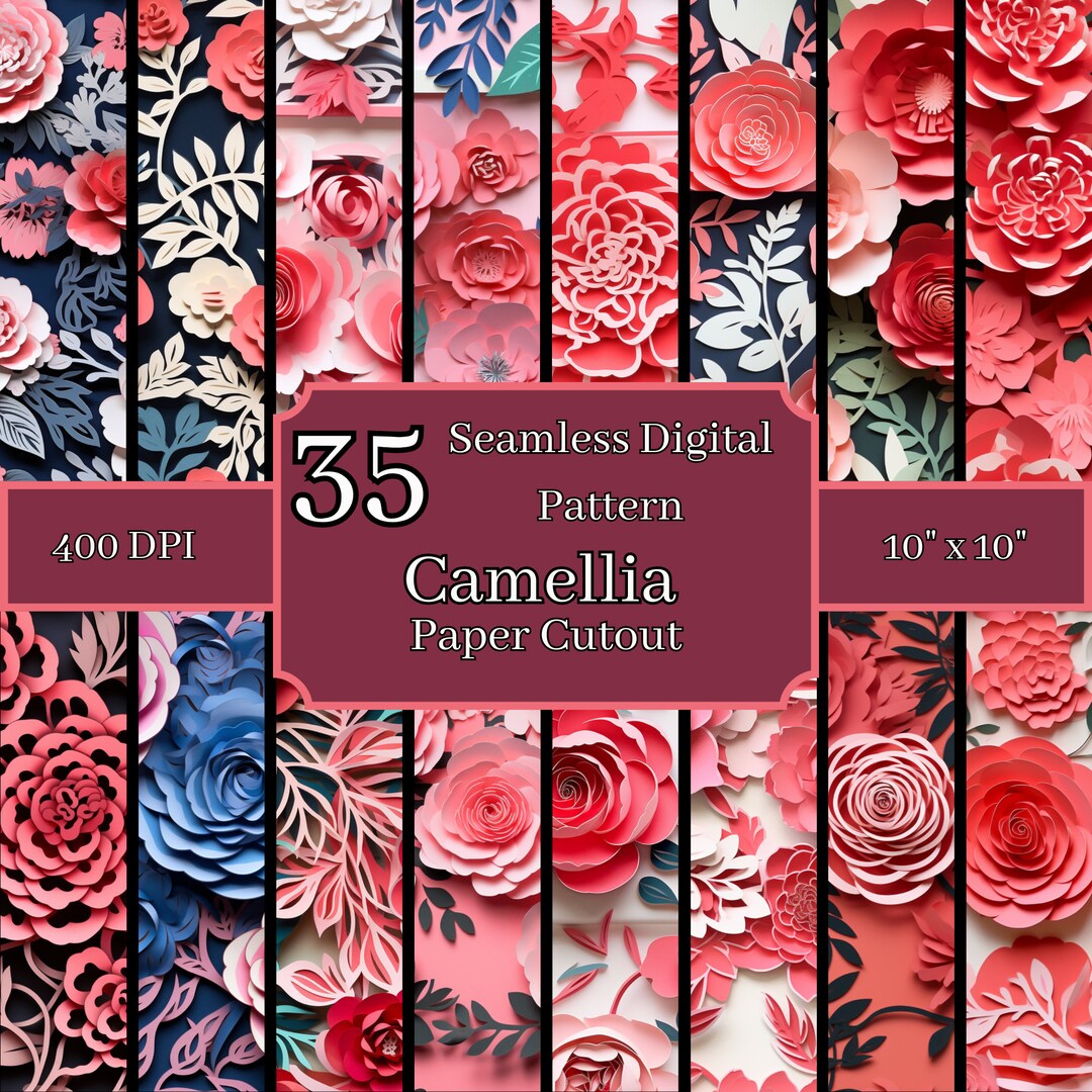 Camellia Paper Cutout Seamless Patterns Bundle, High-resolution 400 DPI ...