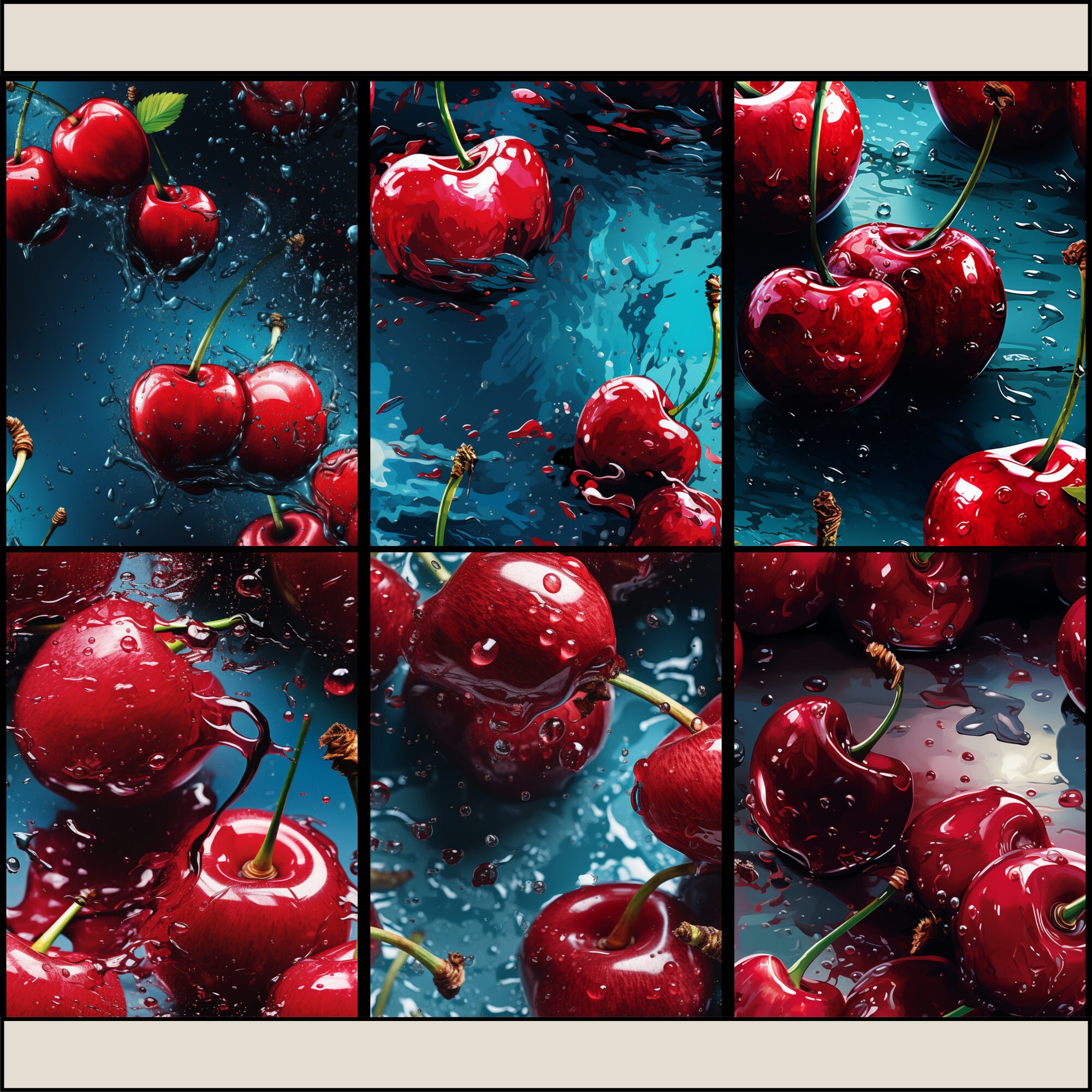Cherries Splatter Art Seamless Patterns Bundle, Vibrant 400 DPI, 10x10 ...