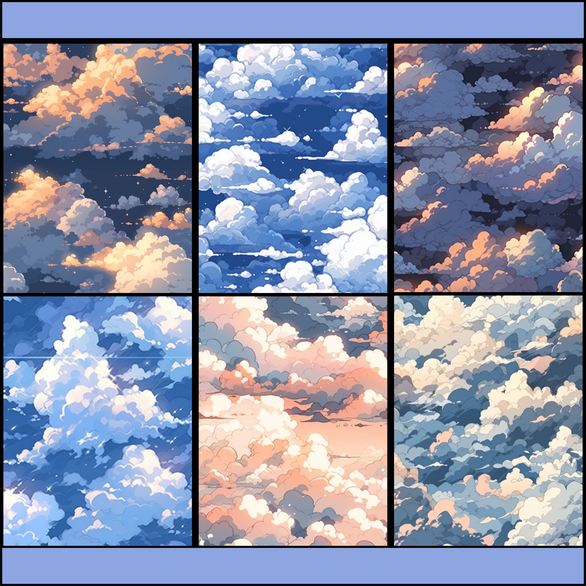 Clouds Anime-inspired Seamless Patterns Bundle Dreamy 400 - Etsy