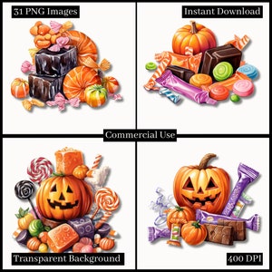 Cute Cartoon Halloween Candy Clipart Bundle, PNG, for Digital Art ...