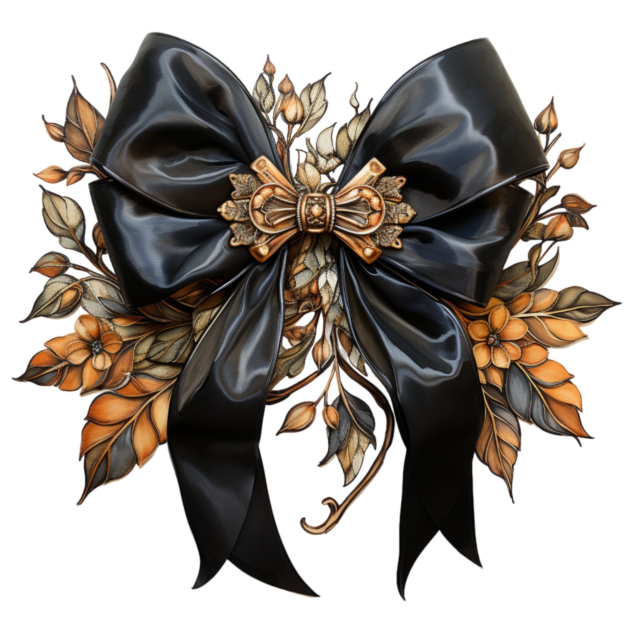 Black and Gold Bow Clipart Bundle, Transparent Background, Elegant Bow ...