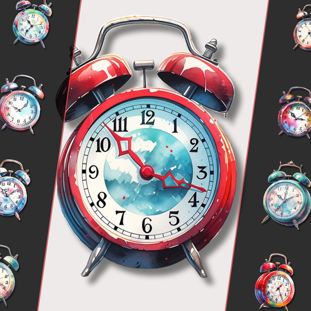 Retro Alarm Clock Clipart Bundle, PNG, Ideal for Digital Art, Junk ...