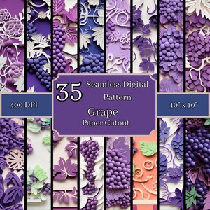 Grapes Paper Cutout Seamless Patterns Bundle, High-resolution 400 DPI ...