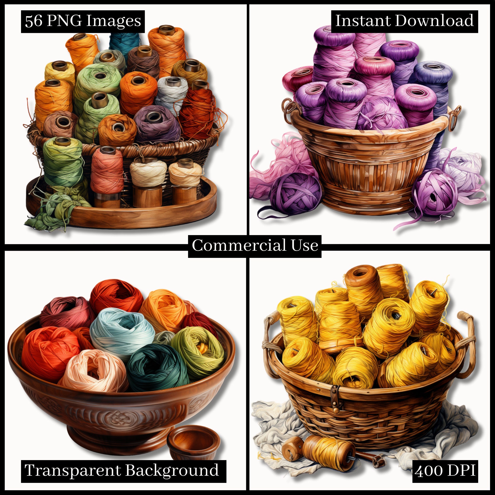 Thread Clipart Bundle, PNG Format,400 DPI, Great for Artistic Creations ...