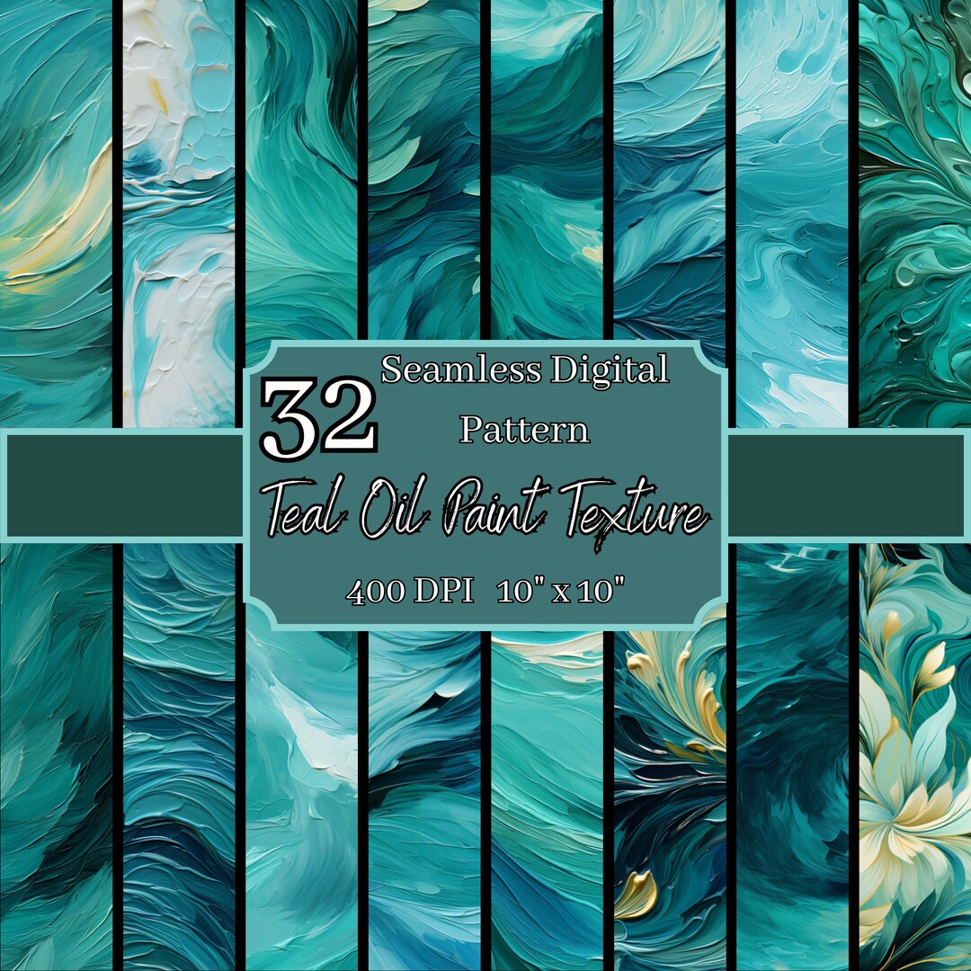 Teal Oil Paint Texture Seamless Patterns Bundle, High-resolution 400 ...