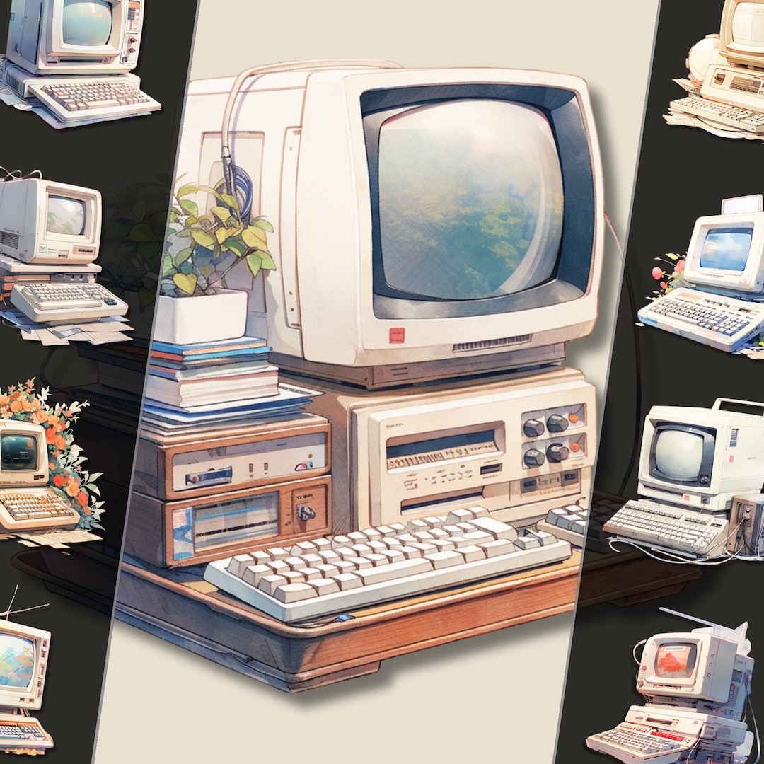 Retro Computer Clipart Bundle, PNG, Ideal for Digital Art, Junk ...