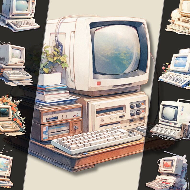 Retro Computer Clipart Bundle PNG Ideal for Digital Art - Etsy
