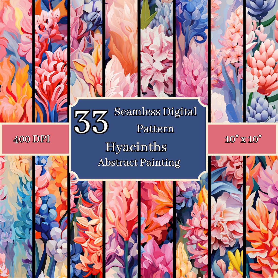 Hyacinths Abstract Painting Seamless Patterns Bundle, High-resolution ...
