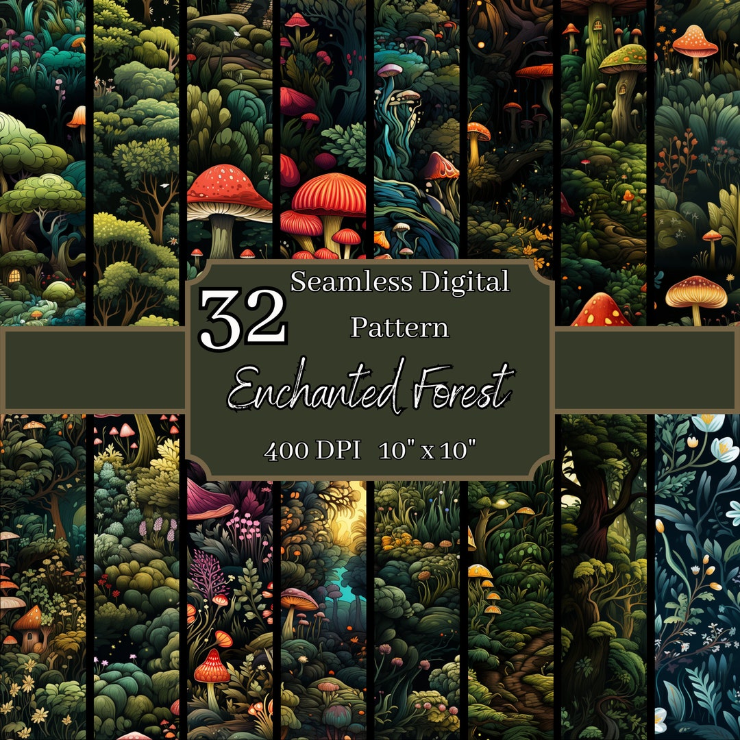 Enchanted Forest Seamless Patterns Bundle, Mystical 400 DPI, 10x10 Inch ...