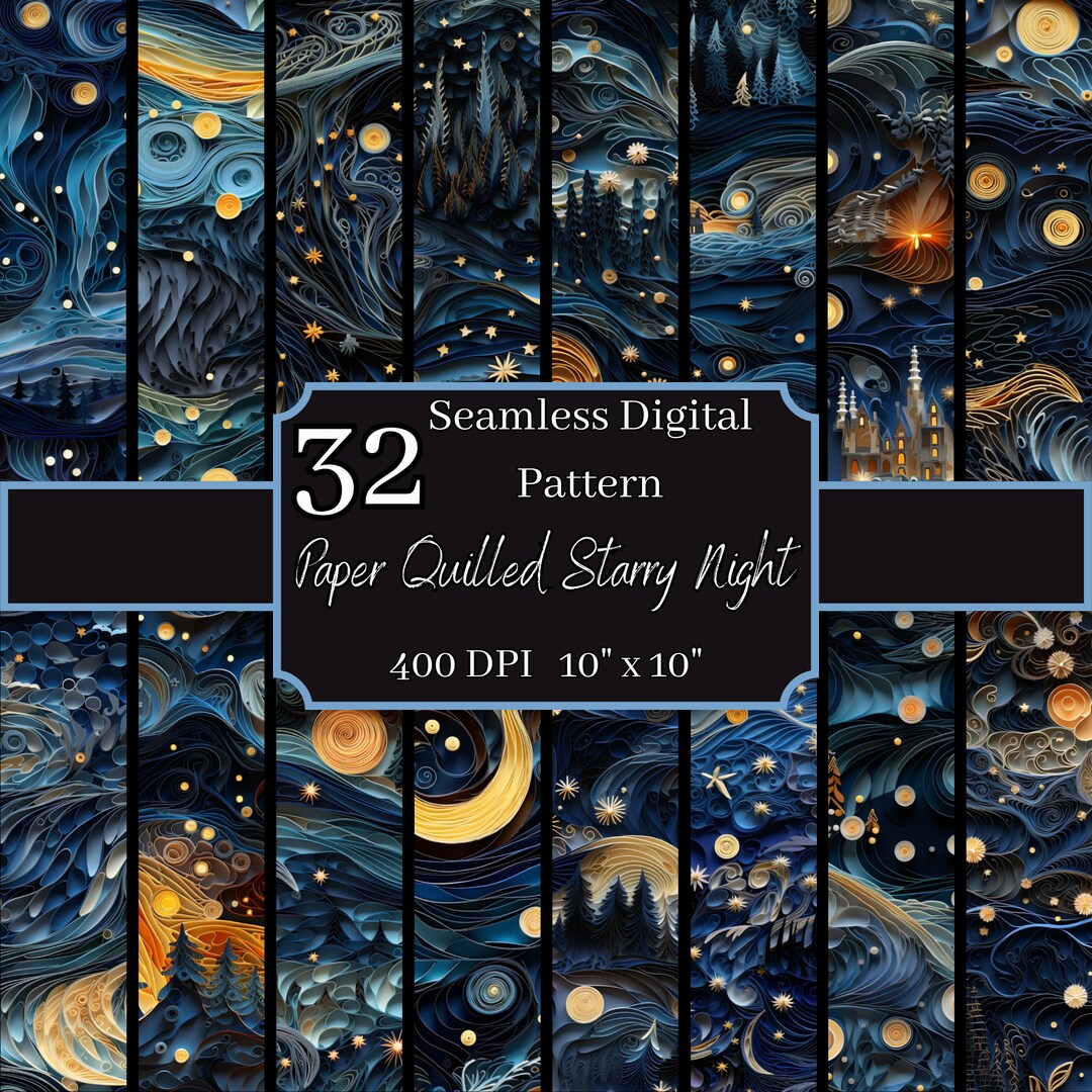 Paper Quilled Starry Night Seamless Patterns Bundle, Celestial 400 DPI ...