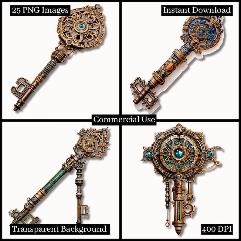 Steampunk Key Clipart Bundle PNG Clipart Intricate - Etsy