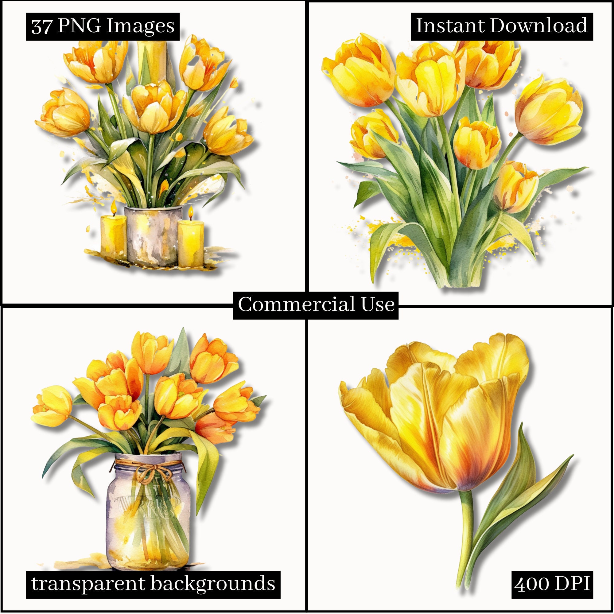 Yellow Tulip Clipart Bundle High-quality PNG Files, Instant Download ...
