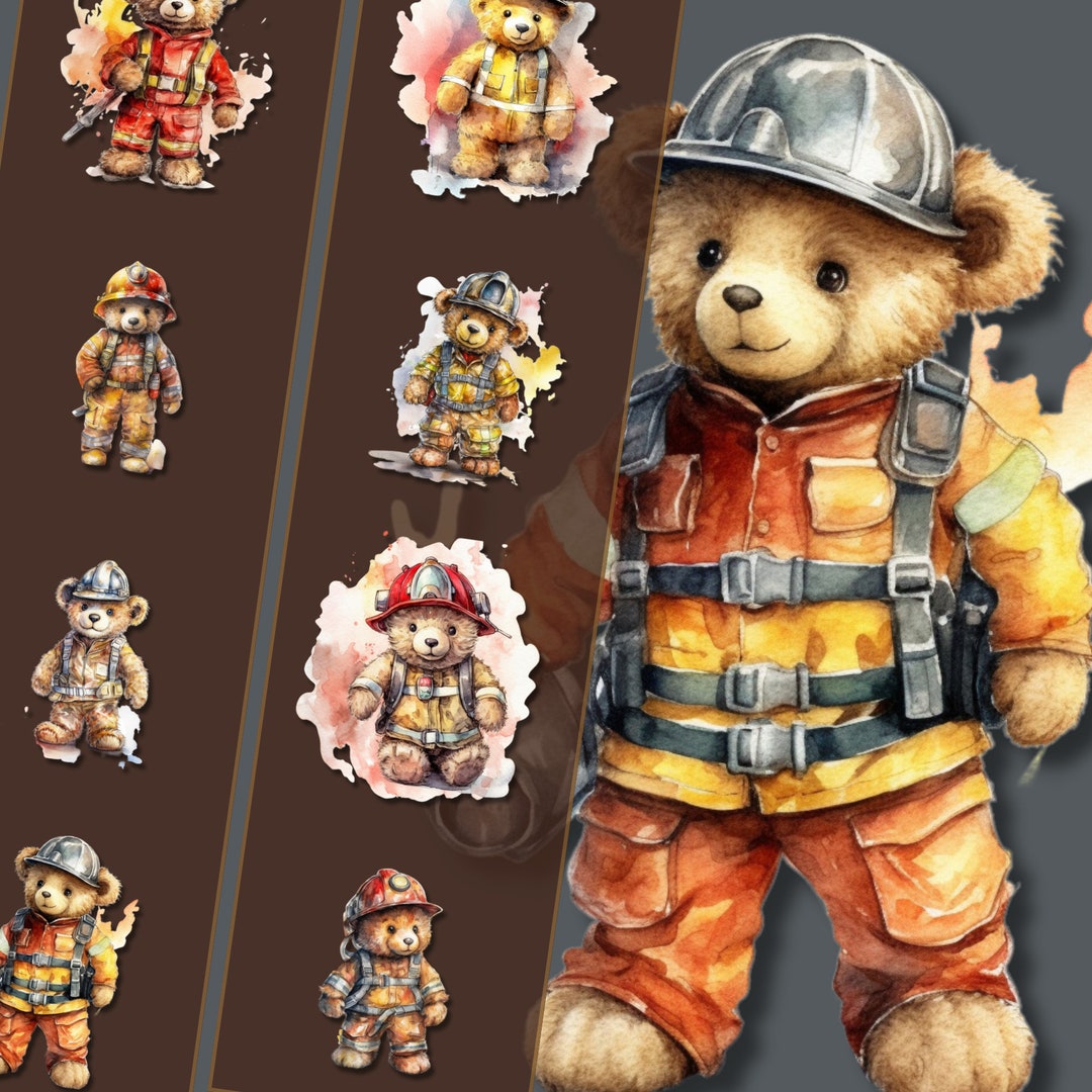 Teddy Bear Firefighter Clipart PNG, Transparent Background, Instant ...