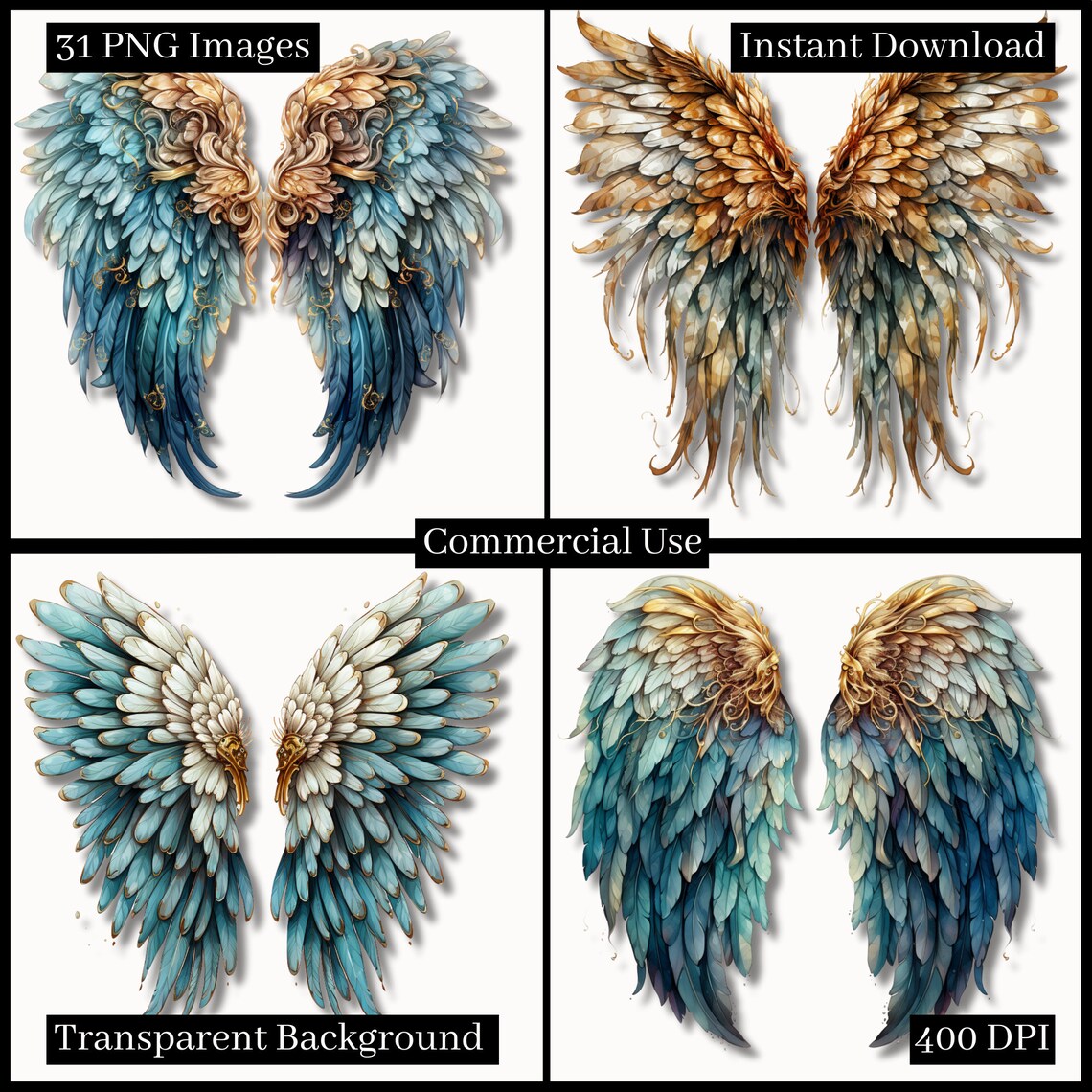 Angel Wings Clipart Bundle Ethereal Wing Illustrations PNG - Etsy