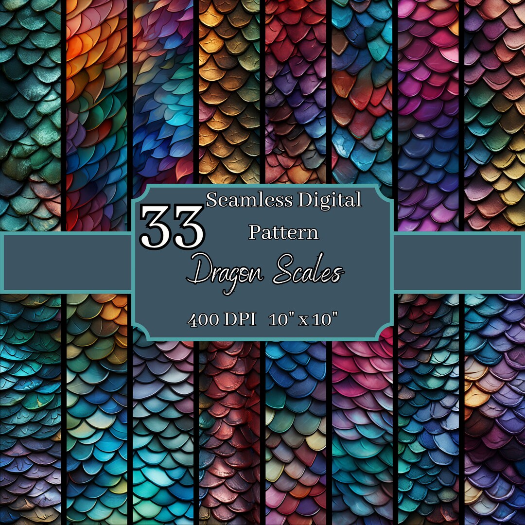 Dragon Scales Seamless Patterns Bundle, Mythical 400 DPI, 10x10 Inch ...