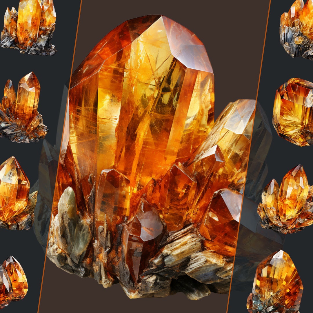 Citrine Gemstone Clipart Bundle, Crystal Designs in PNG Format, Instant ...