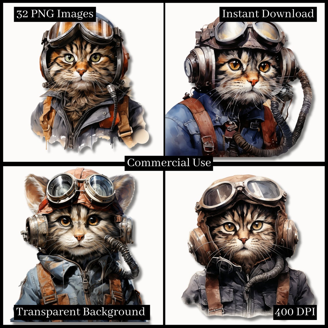 Kitten Pilot PNG Clipart Bundle for Personal & Commercial Use Ideal for ...